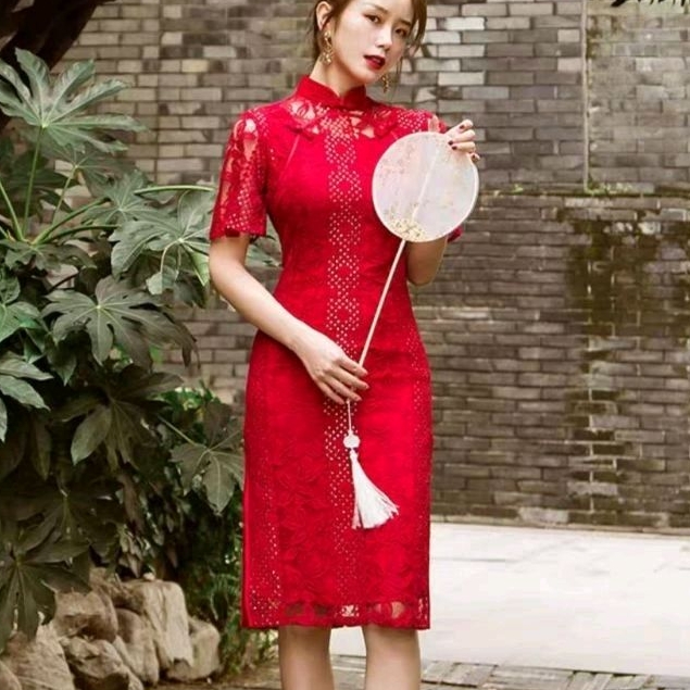 Jual 0945 Baju minidress CNY LENNY LACE CHEONGSAM DRESS MERAH dres ...