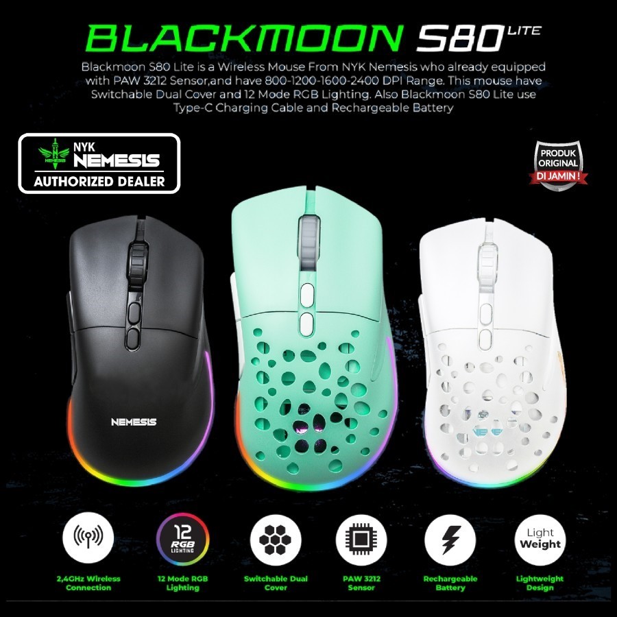 Jual Mouse Wireless Gaming NYK S80 / S 80 Lite Blackmoon with RGB Original | Shopee Indonesia