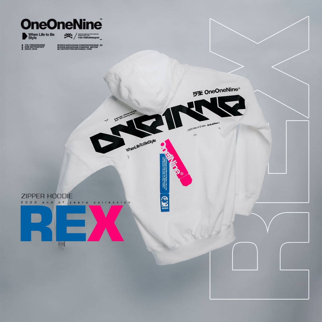 Jual Oneonenine Ksr Hoodie Zipper Rex White - Sweater Pria Fleece Tebal ...