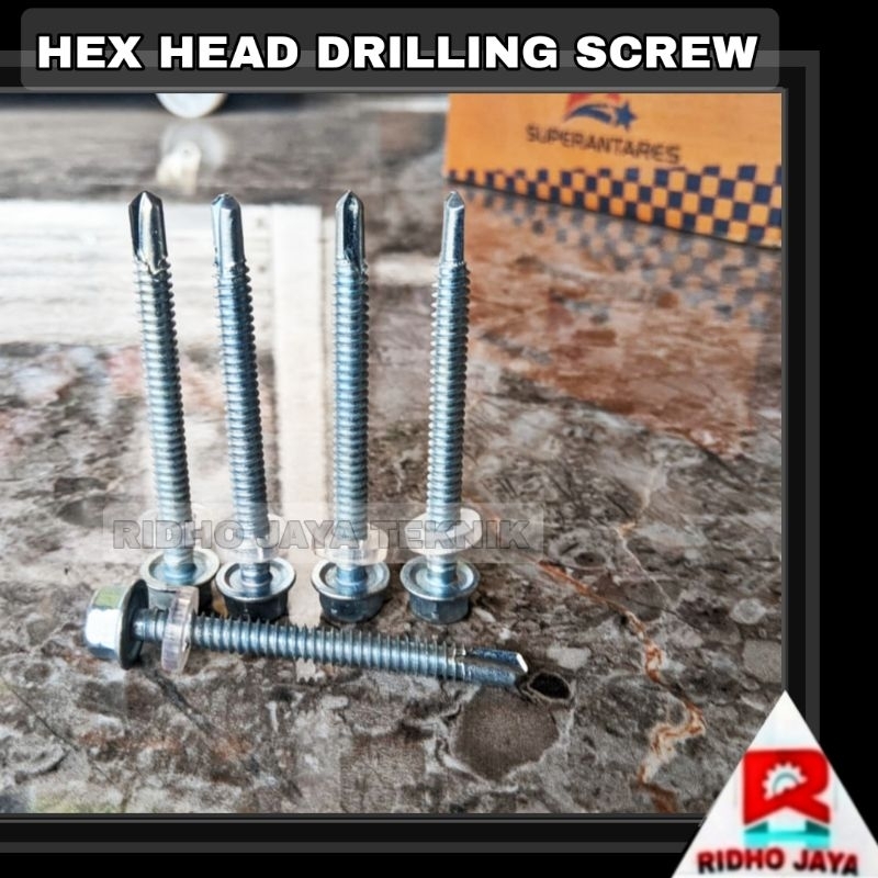 Jual 100Pcs Baut Drilling Roofing Skrup Baut Baja Ringan 12 x 50 (5cm ...