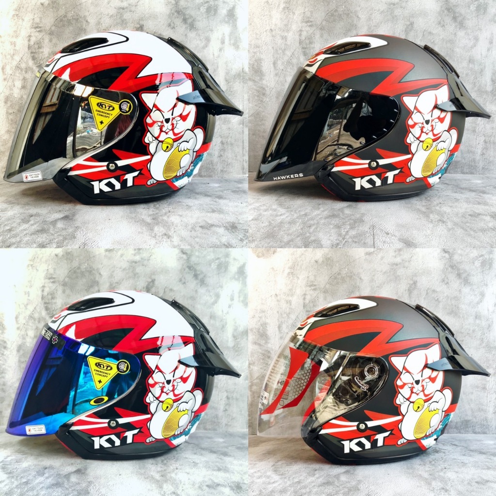 Jual KYT HELM DJ MARU KABUKI CAT DOFF | BLACK RED DOFF | HELM HALF FACE ...