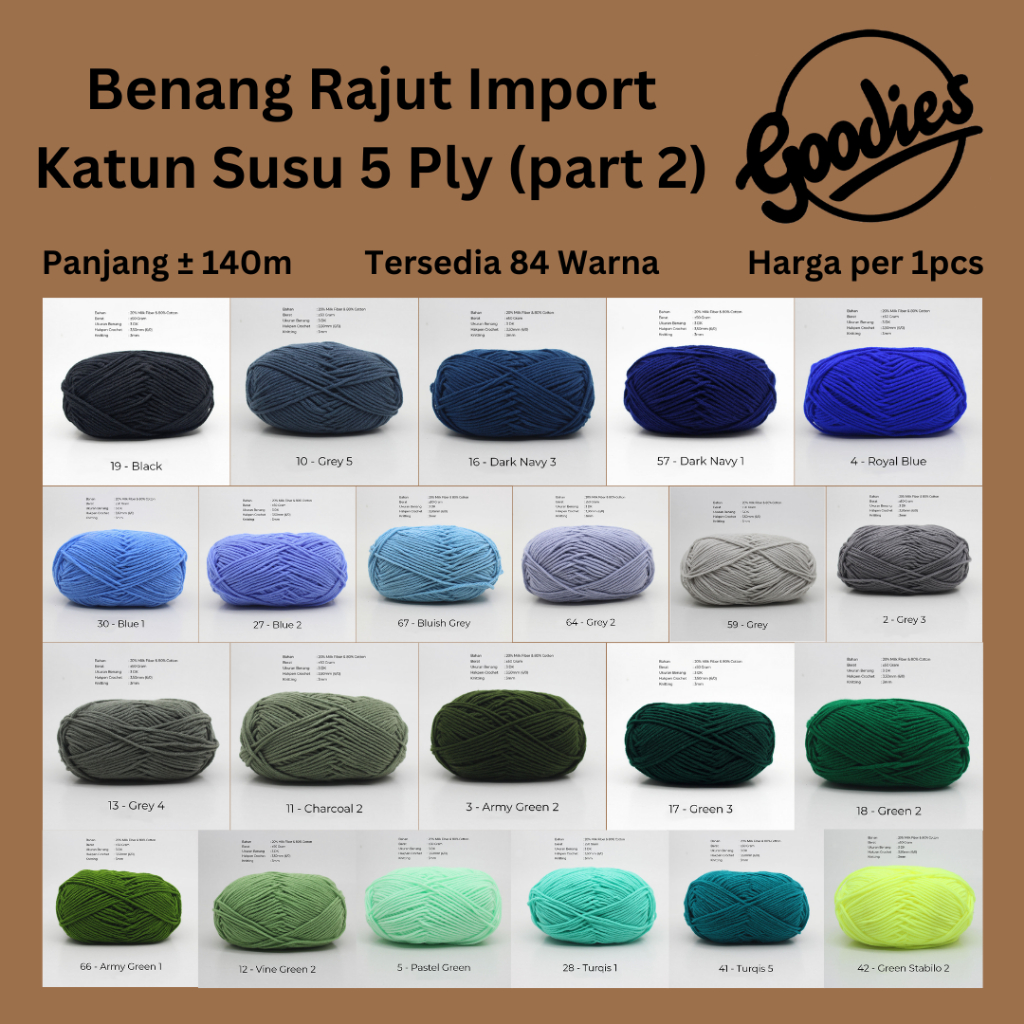 Jual Benang Rajut Katun Susu Import 5ply Big Ply (50gr) / Milk Cotton ...