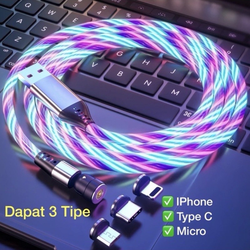 Jual Kabel Data Magnetic LED 3 in 1 Type C / Micro USB / Iphone Ios ...