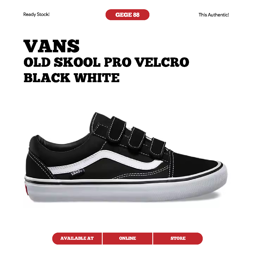 Jual Vans Old Skool Velcro Pro Black White Original | Shopee Indonesia