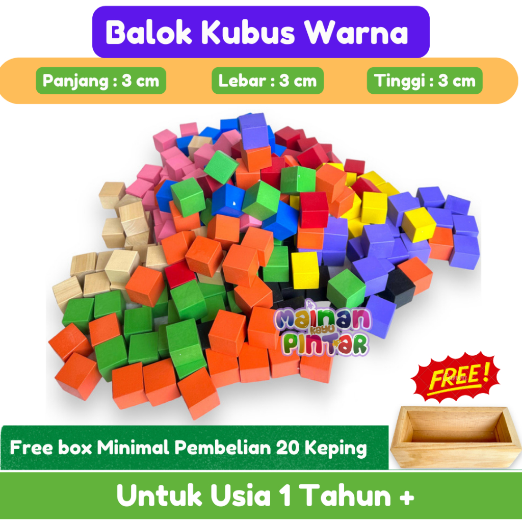 Jual Mainan Edukasi Anak Balok Kubus Warna / Building Block Wooden Toys ...