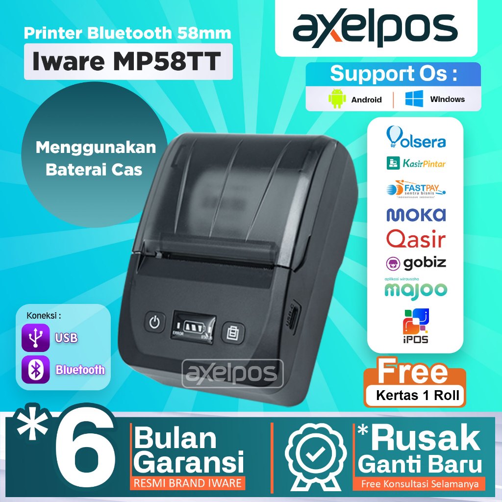 Jual Axelpos Mini Printer Bluetooth Thermal Kasir 58mm Iware Mp588TT | Shopee Indonesia