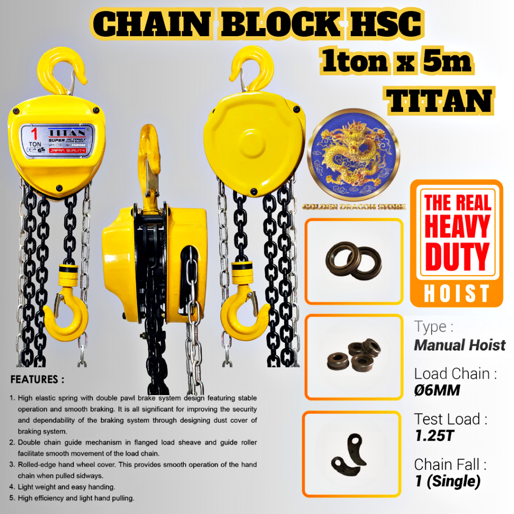 Jual Chain Block HSC TITAN 1 Ton X 5m / Takel 1 Ton X 5m | Shopee Indonesia