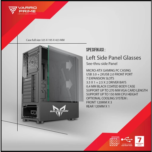 Jual CASING PC GAMING VARRO GALVATRON + 3 FAN RGB MICRO ATX | Shopee ...