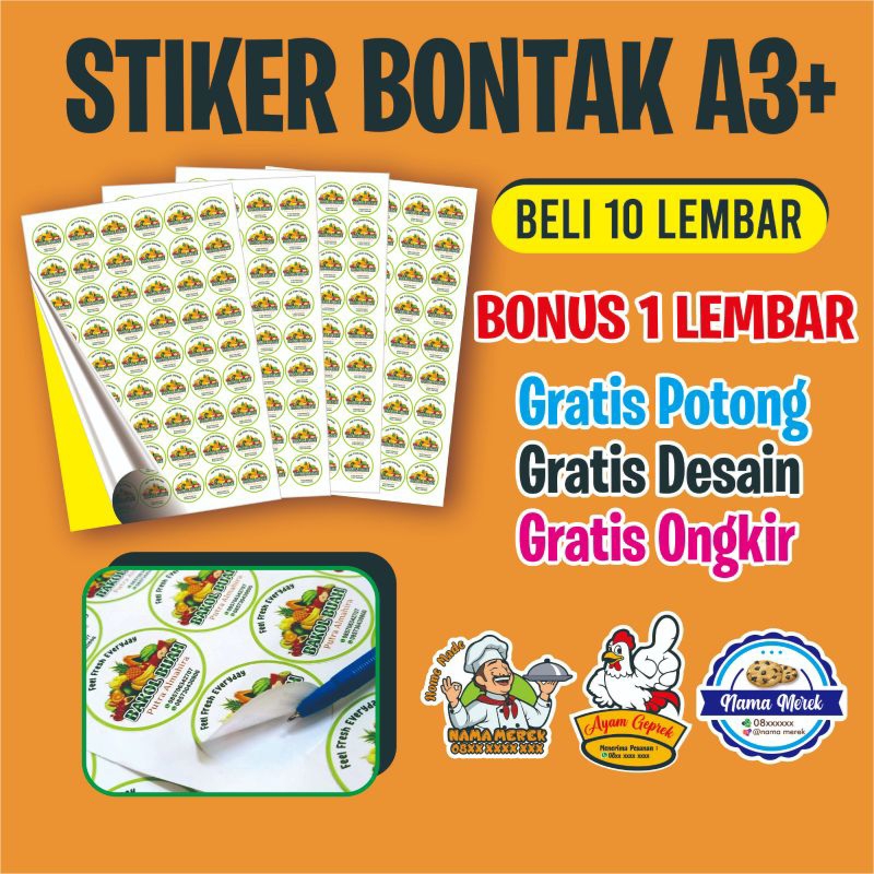 Jual Cetak Stiker Bontak A3+/Label kemasan/Makanan Minuman | Shopee ...