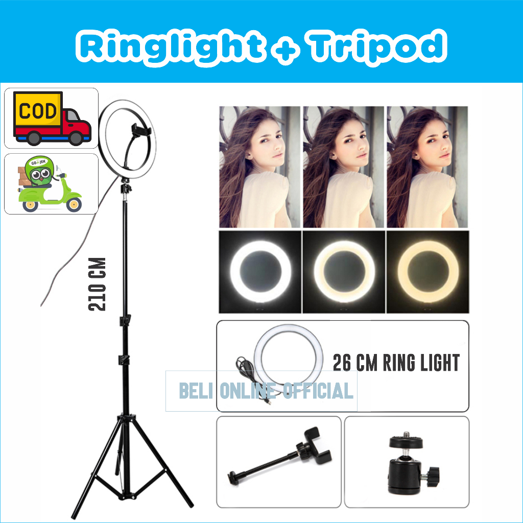 Jual Ringlight 26 Cm Tripod 2 Meter Lampu Foto Vlog Makeup Led