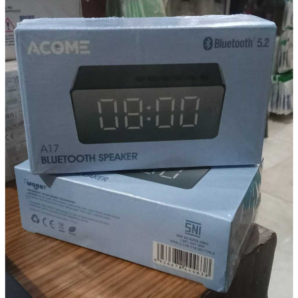 Jual Acome Speaker Bluetooth 5.2 Jam Alarm LED Shocking Bass A17 ...