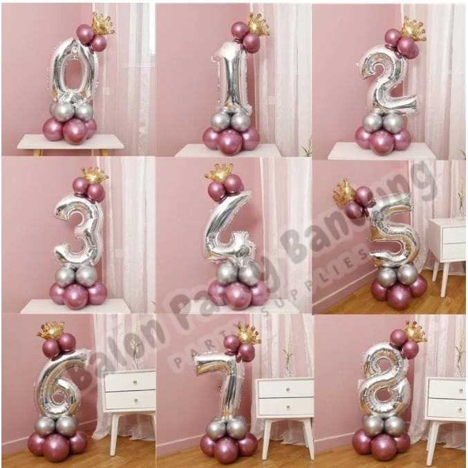 Jual BALON PARTY Set Angka Jumbo Crown Mini (SILVER-PINK) / DIY ...