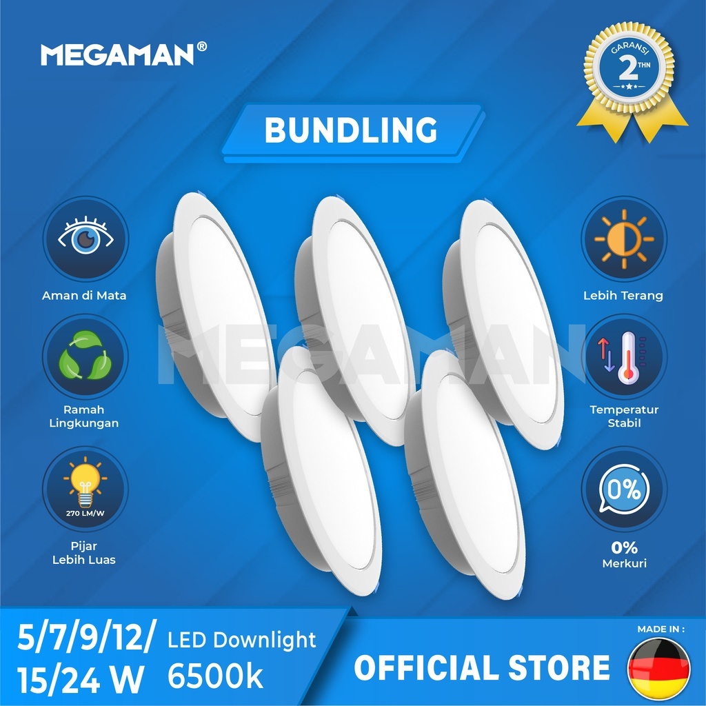 Jual Lampu Downlight LED MEGAMAN MQTL1119-Y 6500K, (5W/7W/9W/12W/15W/24W) warna putih | Shopee ...