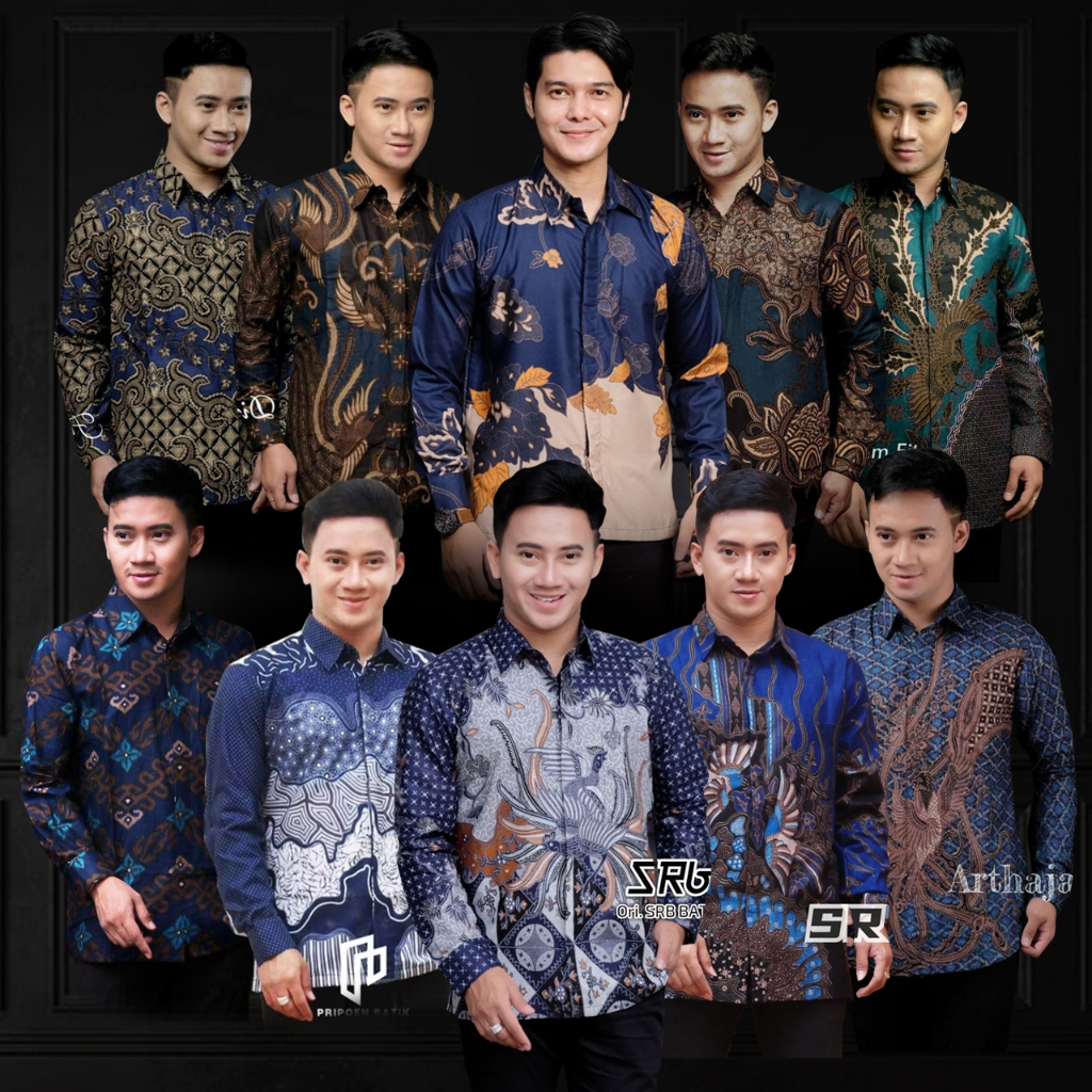 Jual (SERBA BIRU) Kemeja Batik Atasan Pria Lengan Panjang Ukuran M L XL ...