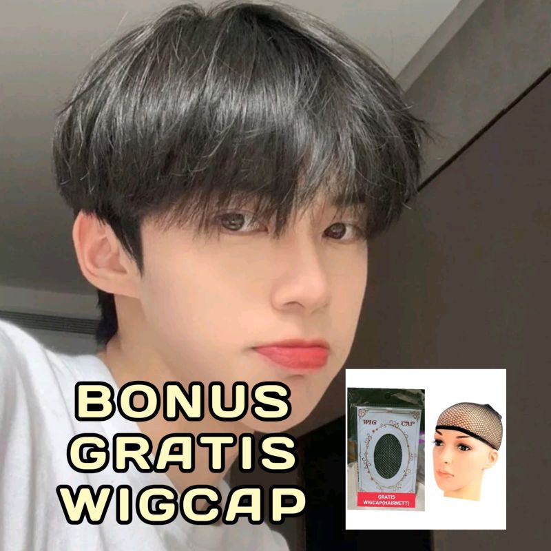Jual Wig Full Rambut Palsu Pria Model Korea Warna Hitam Natural Free ...
