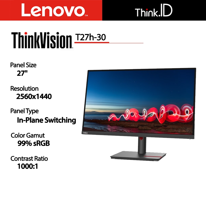 Jual Monitor LED Lenovo ThinkVision T27h-30 27" IPS 16:9 QHD 2560x1440 ...