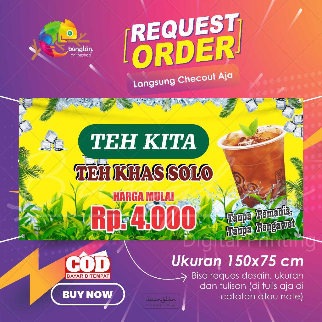 Jual Spanduk Banner 150x75 Es Teh Kita Khas Solo | Shopee Indonesia