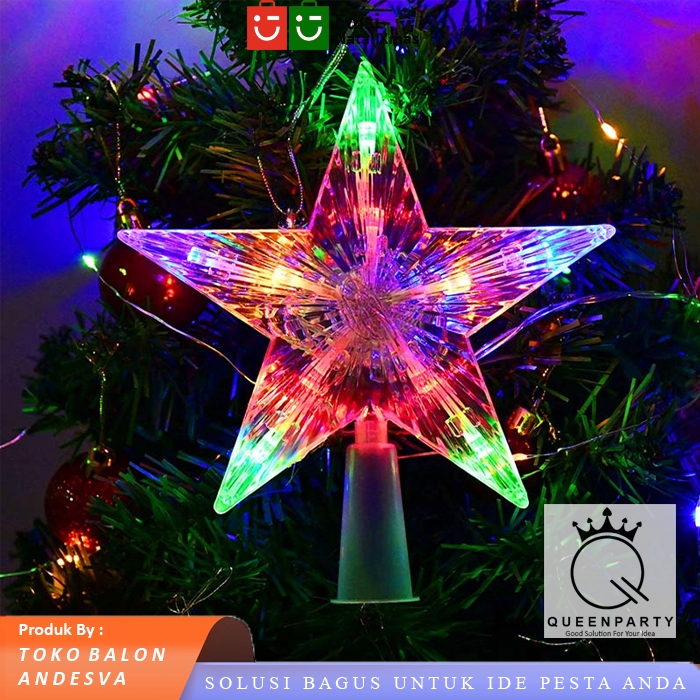 Jual top bintang pohon natal led rainbow / lampu led hiasan natal ...