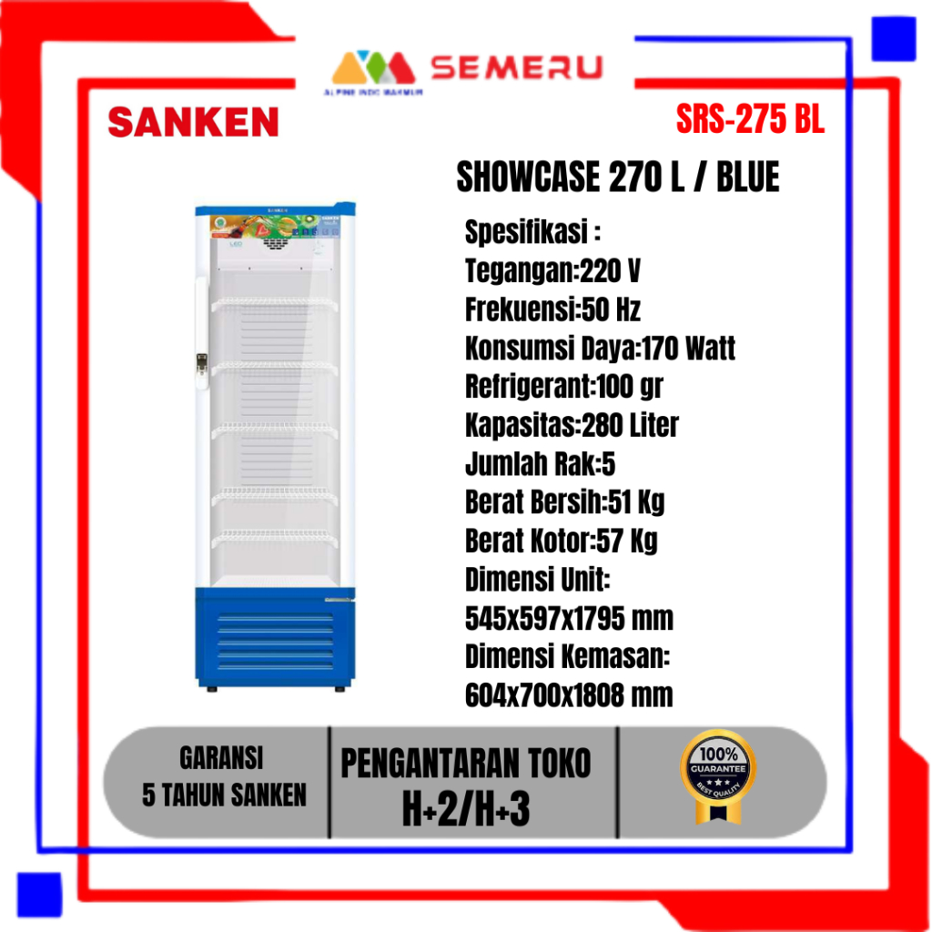 Jual SANKEN SHOWCASE 270 L / BLUE SRS-275 BL / SRS-225 BL 220 L FREE ...