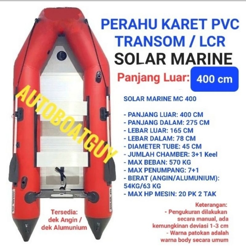 Jual Perahu Karet 400 CM PVC 0.9 MM SOLAR MARINE Transom LCR Rescue 7 ...