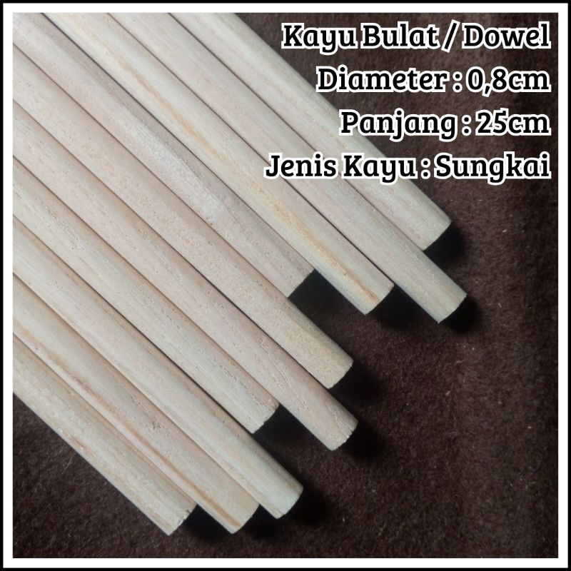 Jual Stick Kayu Bulat / Dowel Diameter 8mm (0,8cm x Panjang 25cm ...