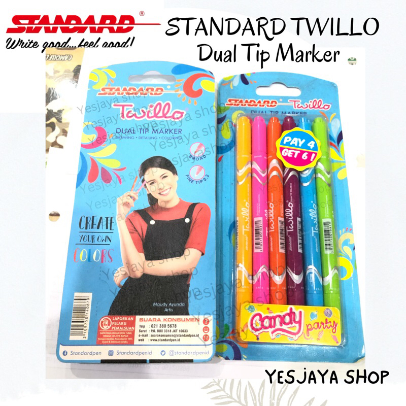 Jual Spidol STANDARD Twillo - Dual tip Marker Spidol Warna isi 6 warna | Shopee Indonesia