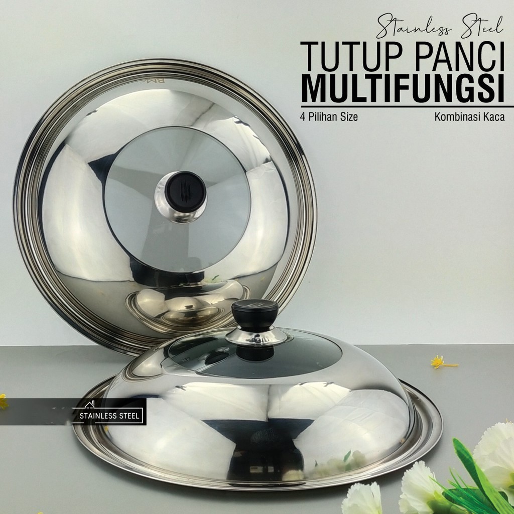Jual INDOLINE - TUTUP KUALI STAINLESS KACA - TUTUP PANCI MULTIFUNGSI UK ...