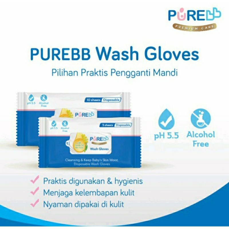 Jual PureBB Wash Gloves Washlap Waslap Bayi Higenis isi 10 Sheets ...
