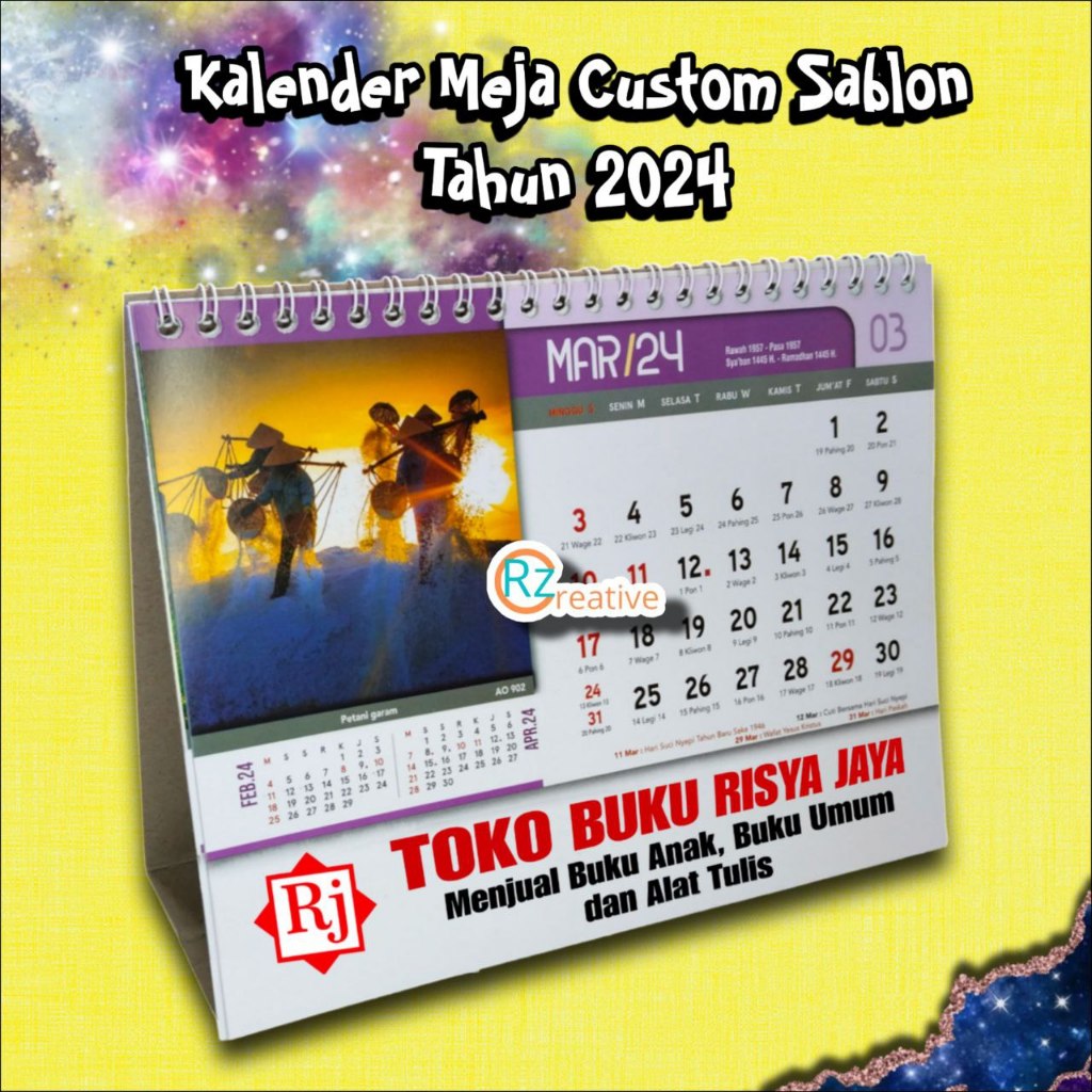 Jual Kalender Meja Custom Sablon Tahun 2024 (Minimal Order 50 PCS ...