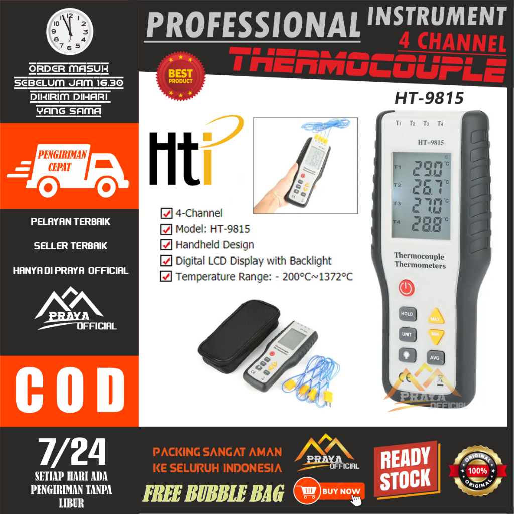 Jual NEW ! Thermocouple 4 Channel HTI HT-9815 Probe Thermometer ...