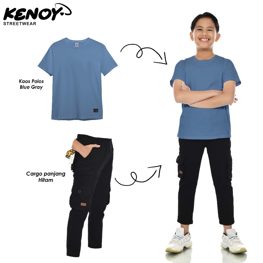 Jual Setelan Baju Polos Distro Anak & Celana Cargo 9-10 tahun / 11-12 tahun / 13-14 tahun ...