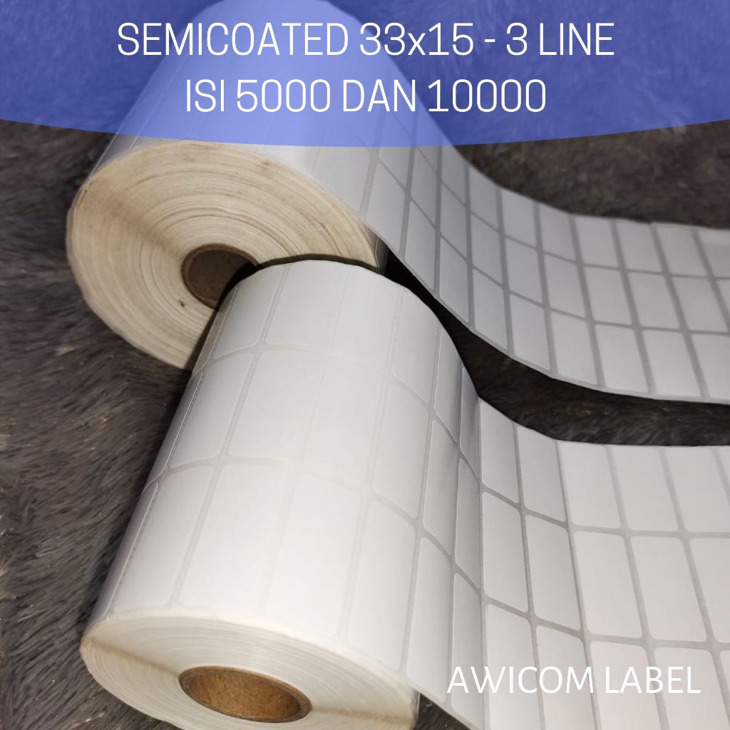 Jual Label Barcode Semicoated 33x15 33 x 15 mm 3 line core 1" isi 10000 ...