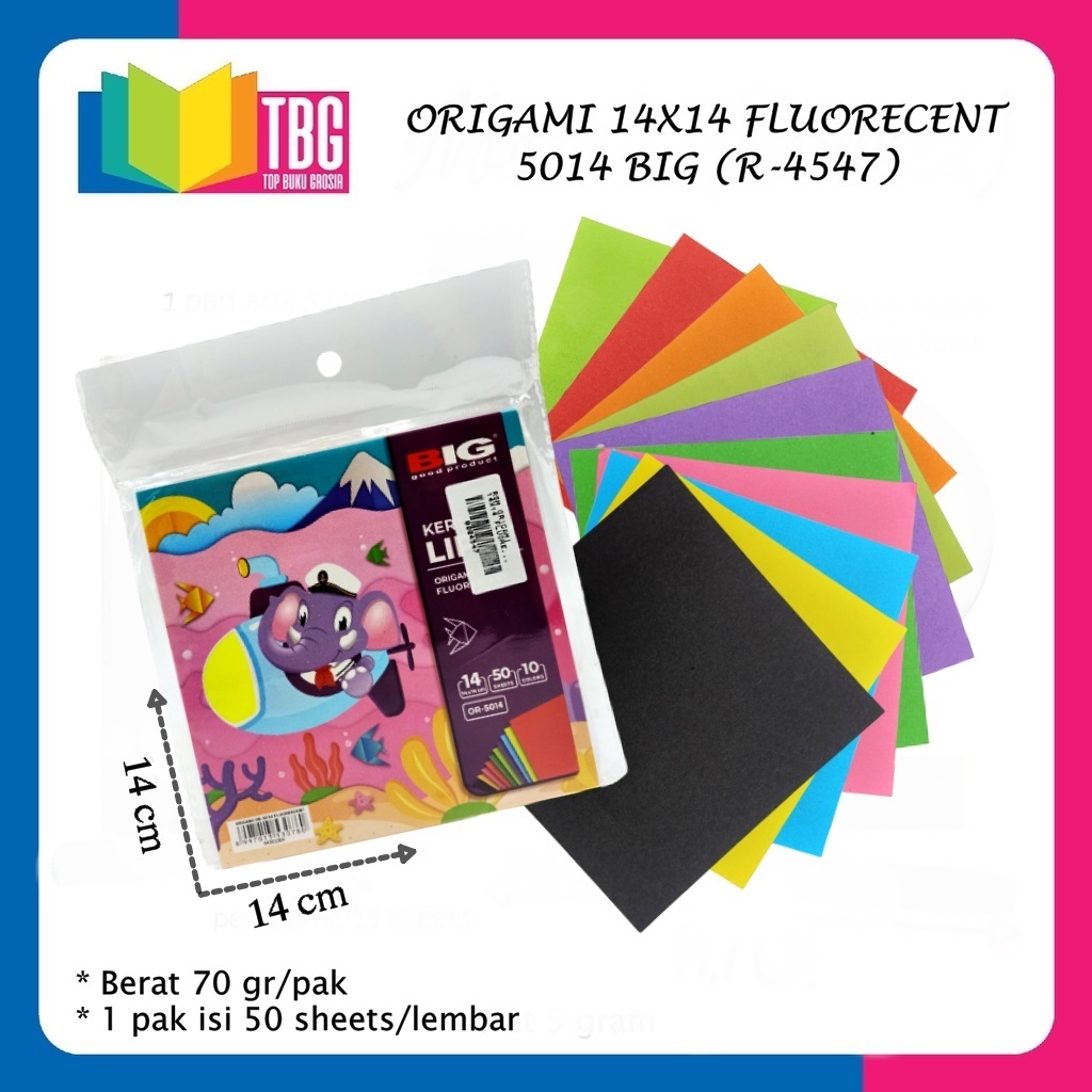 Jual 1 PACK ORIGAMI 14X14 FLUORECENT 5014 BIG KERTAS LIPAT ORIGAMI ...