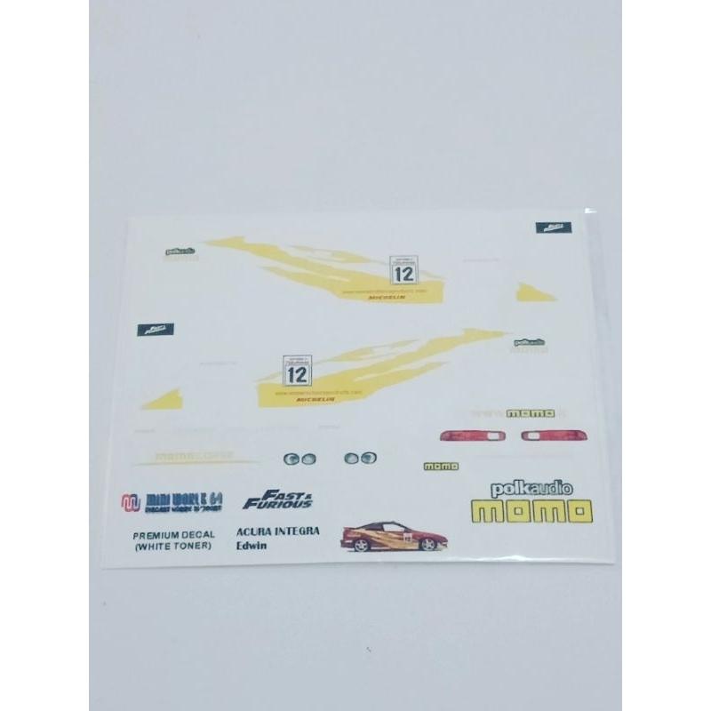 Jual Decal White Toner Hotwheels Fast Furious Edwin Integra Momo ...
