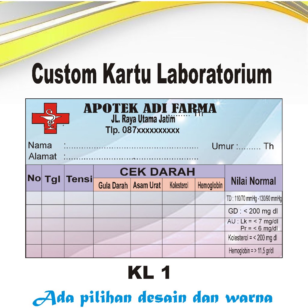 Jual KARTU LABORAT - KARTU PEMERIKSAAN LABORAT - KARTU CEK TEKANAN ...