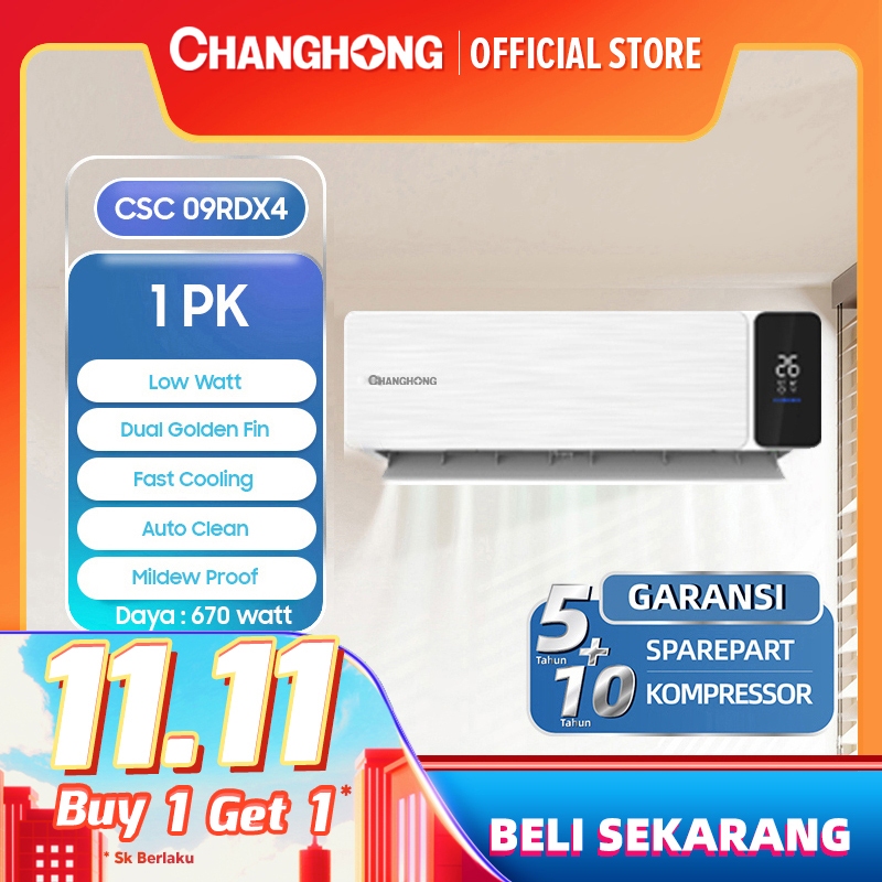 Jual Changhong AC Split 1PK Low Watt R32 - CSC-09RDX4 [INDOOR + OUTDOOR UNIT ONLY] | Shopee ...