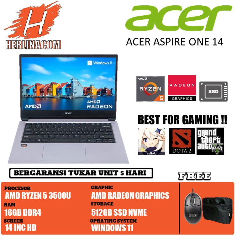 Jual Laptop Acer Aspire One Z14 AMD Ryzen 5 3500U 16GB 512GB 14.0 WINDOWS 11 RADEON | Shopee ...