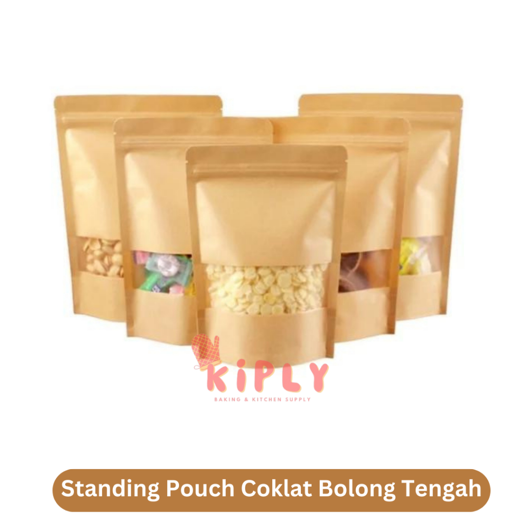 Jual Standing Pouch Coklat Bolong Tengah/Standing Pouch Kraft Paper ...