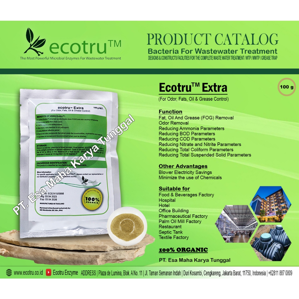 Jual Bakteri ECOTRU EXTRA 100 gram - Pengurai Minyak, Lemak, Grease ...
