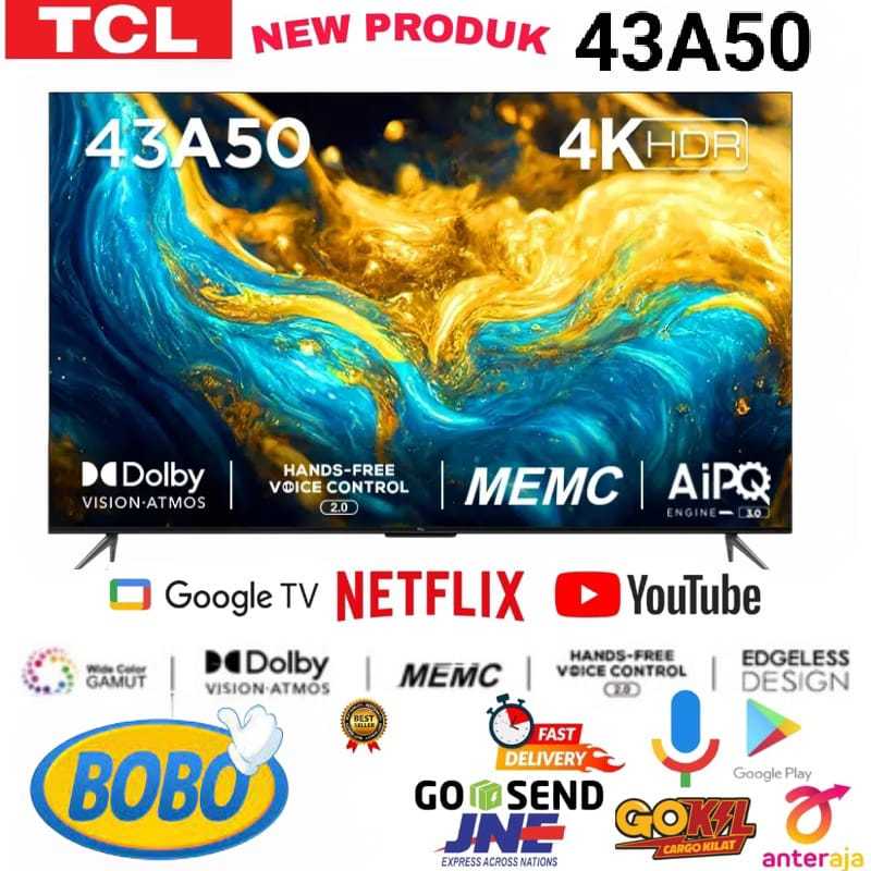 Jual TCL 43A50 Google Smart LED TV 43 Inch UHD 4K MEMC Dolby Atmos HFVC ...