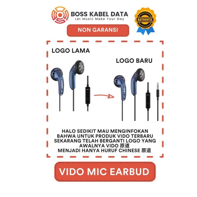 Jual Vido 2022 Earbud With mic Full Bass New Colour New Experience ...