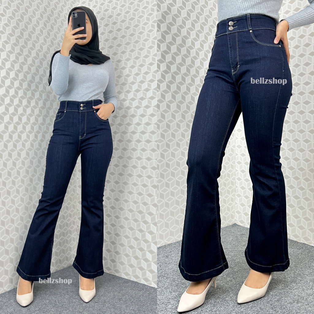 Jual Celana Jeans Cutbray Highwaist Wanita Panjang Stretch Jumbo Kancing 2 Blue Garment Premium ...