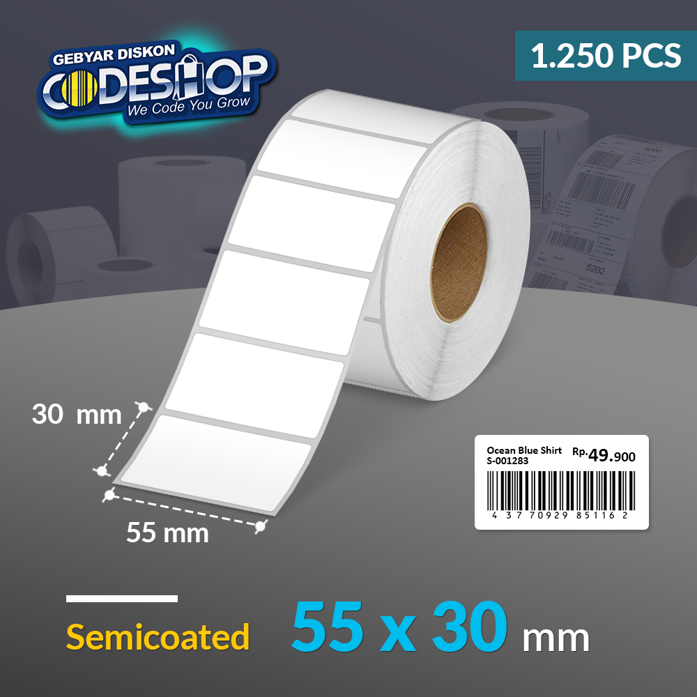 Jual Codeshop Label Semicoated 55 x 30 mm 1 Line Stiker Printer Barcode ...