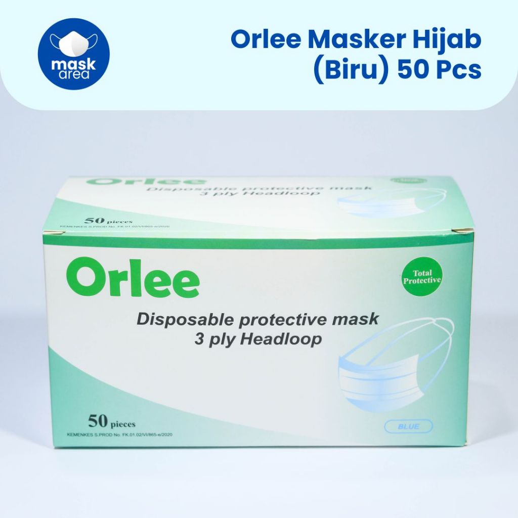 Jual Masker Orlee Headloop (Hijab) Biru Non-Medis 3 Ply 50 Pcs (Box ...