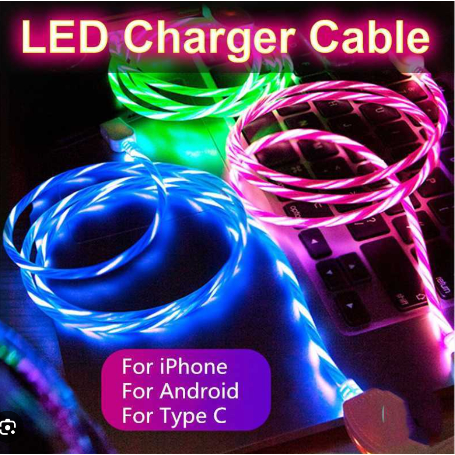 Jual Kabel Led warna warni micro usb. type c / Kabel data Led nyala ...