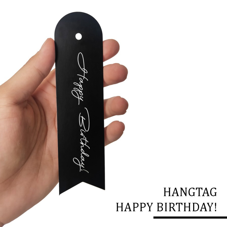 Jual (10 PCS) Hangtag Ribbon Black - Thankyou - Happy birthday ...