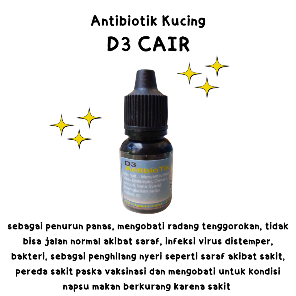 Jual Antibiotik D3 Cair - Obat Virus / Demam/ Radang Kucing | Shopee ...