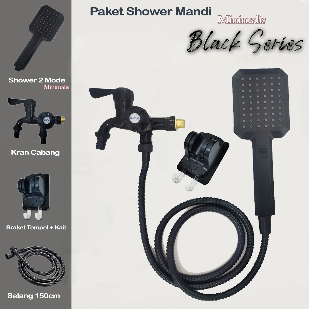 Jual (KIM) Set Kran Shower Mandi Hitam Premium 2 Mode Black Series ...