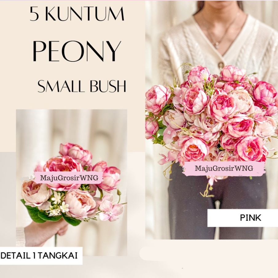 Jual BUNGA PEONY SMALL 5 KUNTUM AESTHETIC BUKET BUSH BUNGA MAWAR ...
