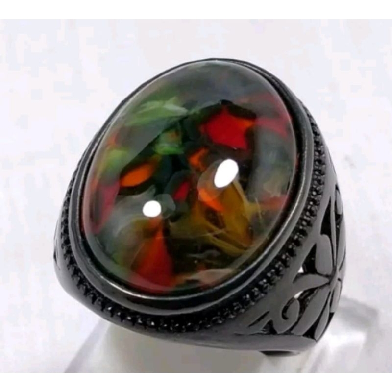 Jual batu akik pancawarna ring titanium hitam | Shopee Indonesia